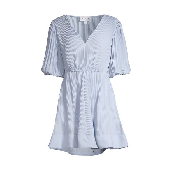 Milly | Dresses | Milly Elle Blue Plisspleated V Neck Elbow Sleeve Mini ...